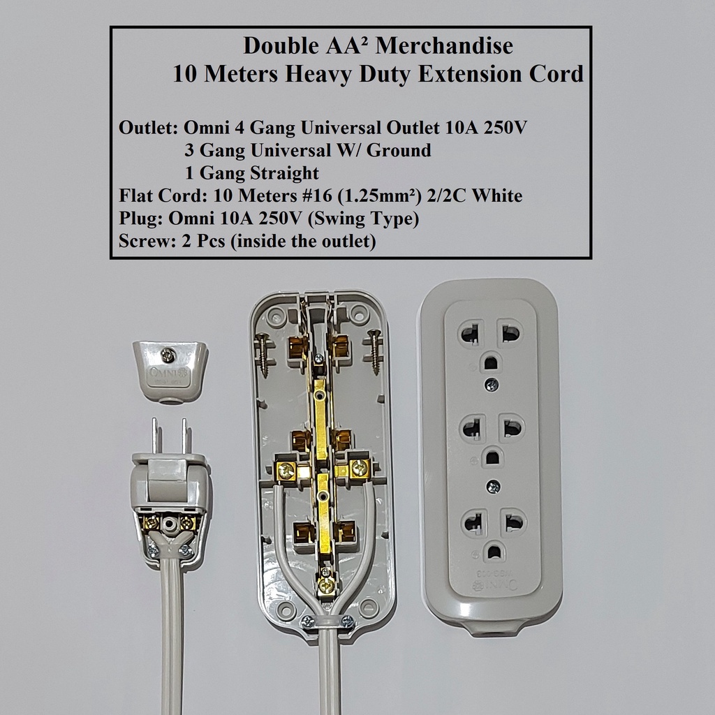 10 Meters Heavy Duty Extension Cord 4 Gang Universal Outlet With Ground ...
