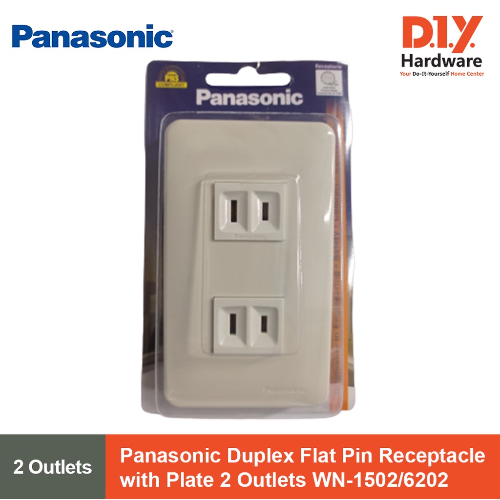 Panasonic Duplex Flat Pin Receptacle with Plate 2 Outlets WN-1502/6202 ...