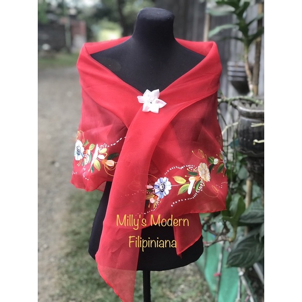 Modern Filipiniana Lady Shawl Filipiniana (red) handpaint best seller ...