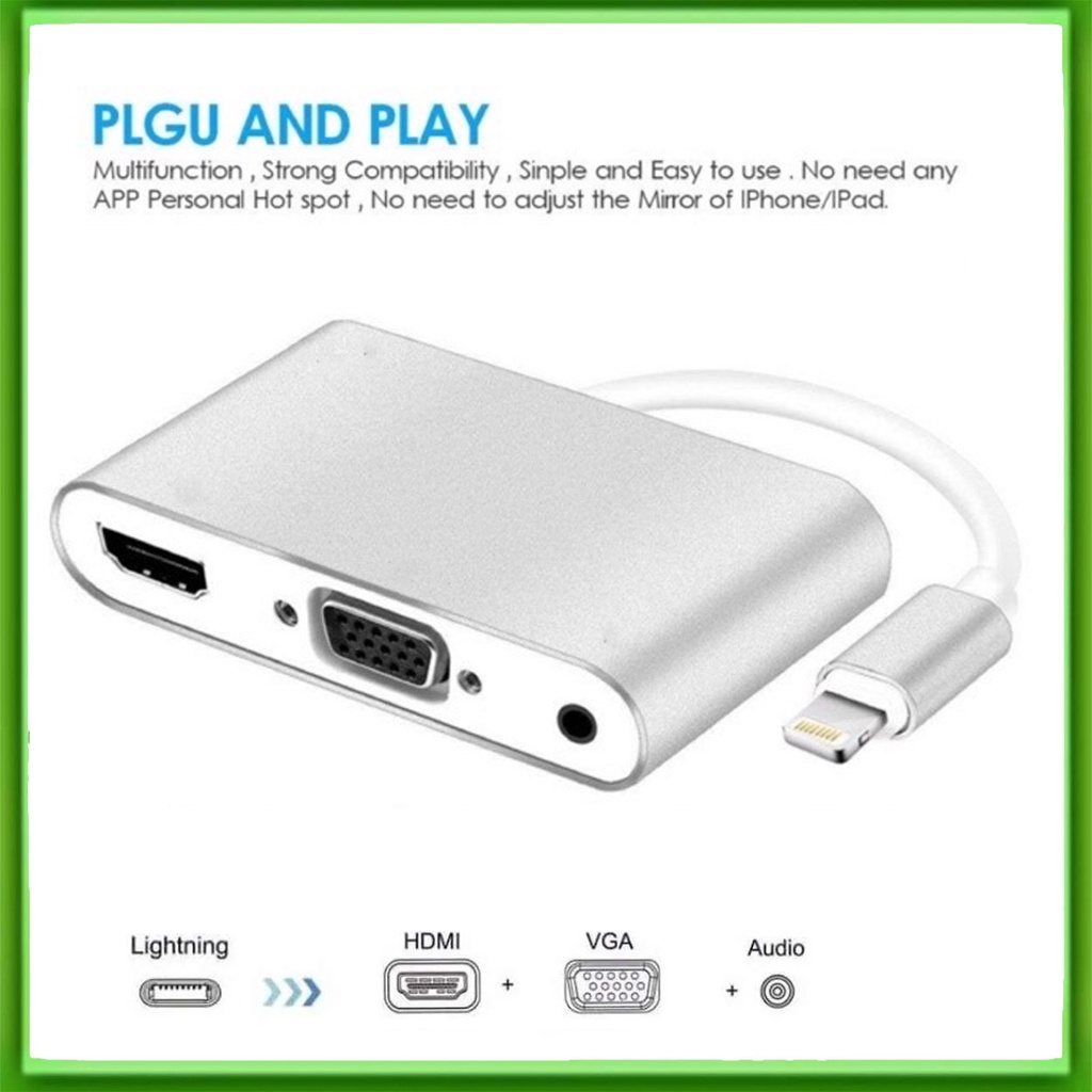 Lightning iPad iPhone to HDMI VGA Audio Adapter Converter Cable-Plug Model: X6L-2 (Silver) zO5 ...