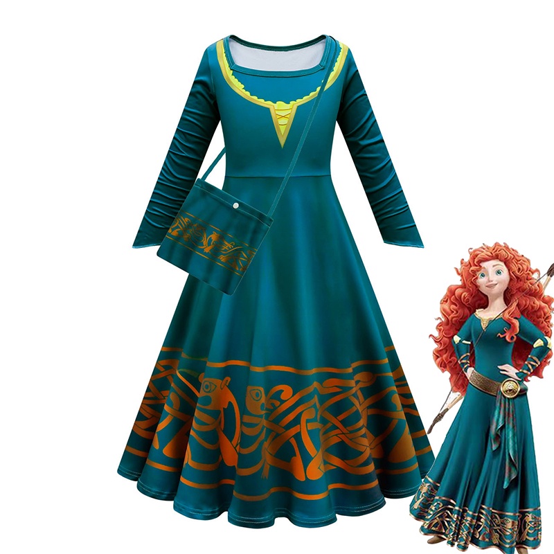 In Stock Kids Brave Merida Princess Dresses Girls Winter Autumn ...