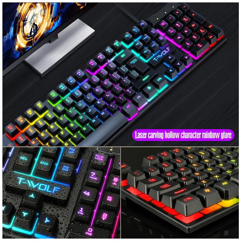 T Wolf Tf200 2 In 1 Gaming Keyboard Mouse Combo Kit Gaming Mouse And Usb Wired Rgb Keyboard
