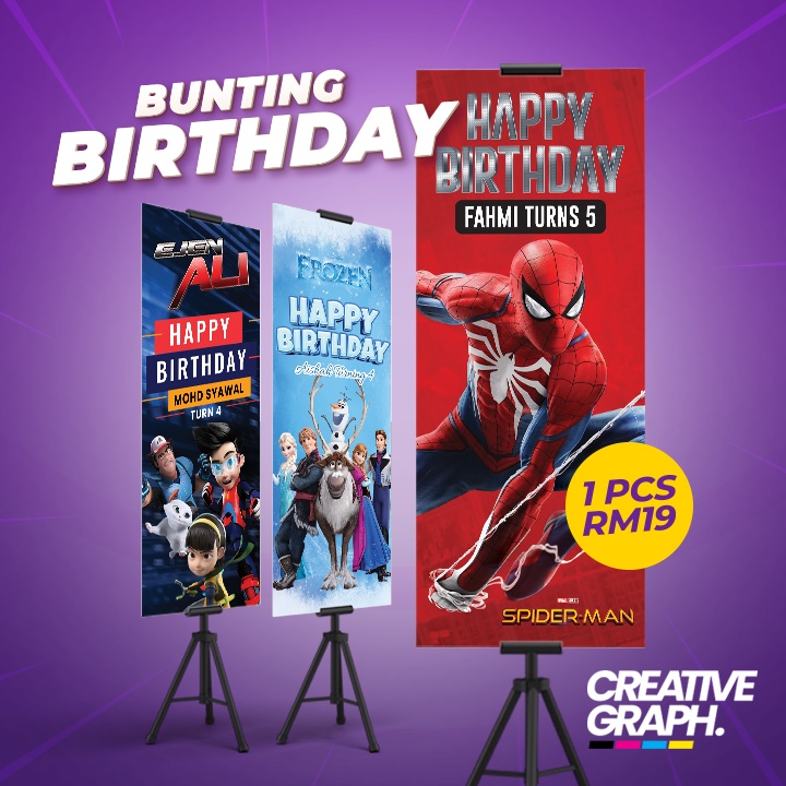 Bunting Birthday Banting Hari Jadi Size 2x5ft Siap Design Karton ...