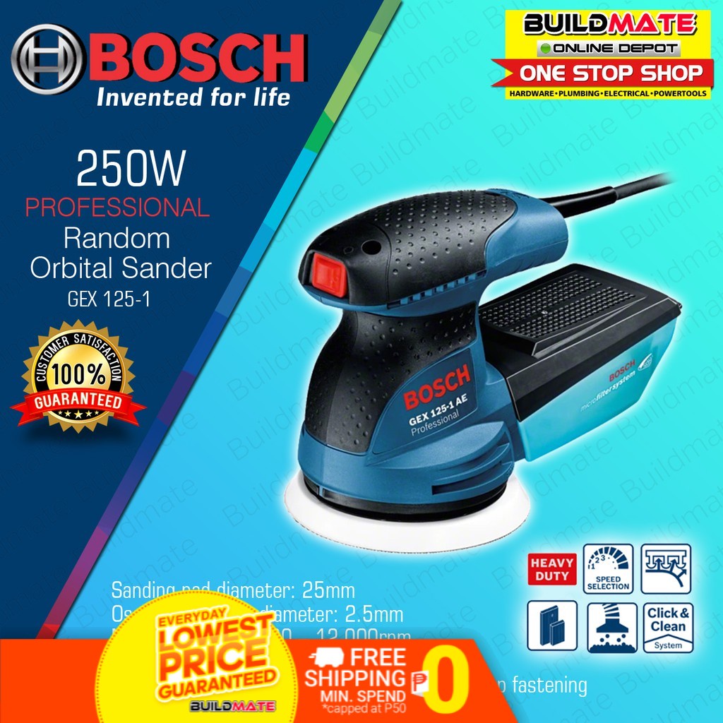 BOSCH Random Orbital Finish Sander 250W GEX 125-1 BPT •100% ORIGINAL / AUTHENTIC • BUILDMATE ...