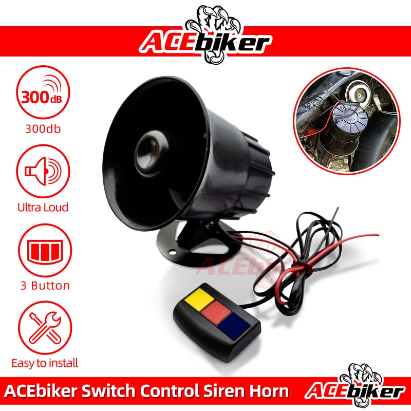 ACEbiker Motorcycle Switch Control Siren Police Horn Wang Wang 3 Tone ...