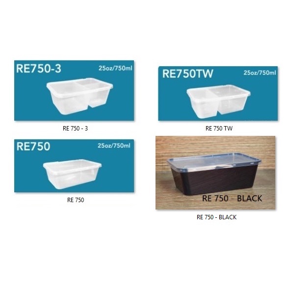 Plastic Microwaveable Container - Rectangular - RE 750/BLACK/TW/3 - 25 ...