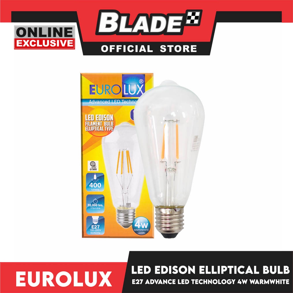 Eurolux Led Bulb Edison Filament Elliptical Type 4w (Warm White) 2200K ...