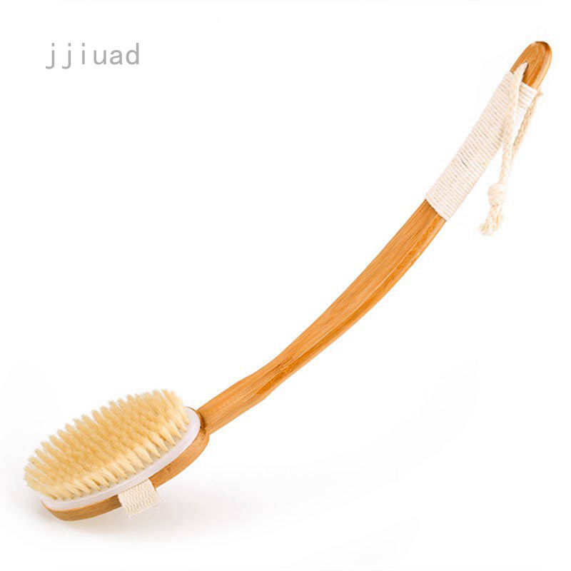 Back Scrubber with Natural Bristles and Long Handle Curved Wooden ...