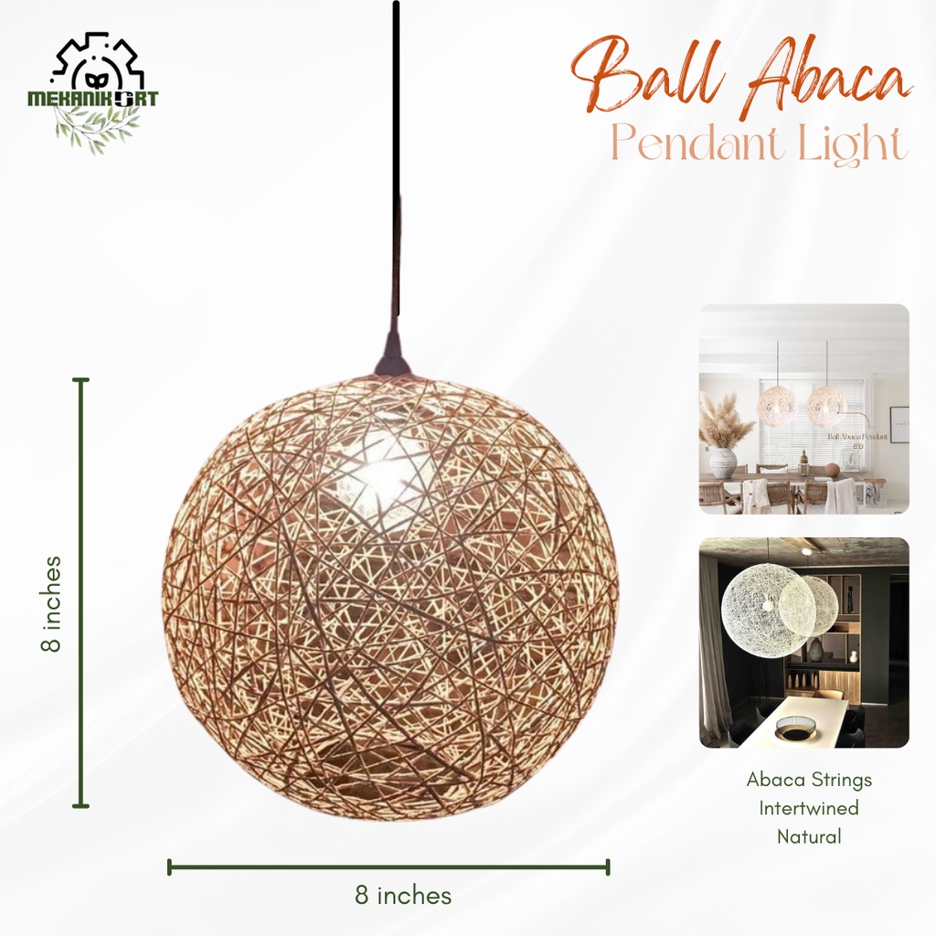Ball Abaca Pendant Lamp / Drop Light [ Free E27 Socket and Pin Plug ...