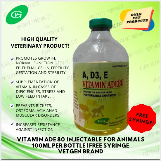 VITAMIN ADE 80 INJECTABLE FOR ANIMALS | 100 ML | VETGEN | Shopee ...