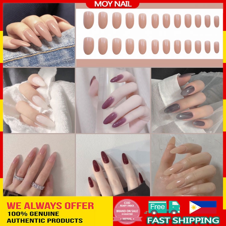 【With Glue】24Pcs Long Style Gentle Girl Fake Nails Round Head Wearable ...