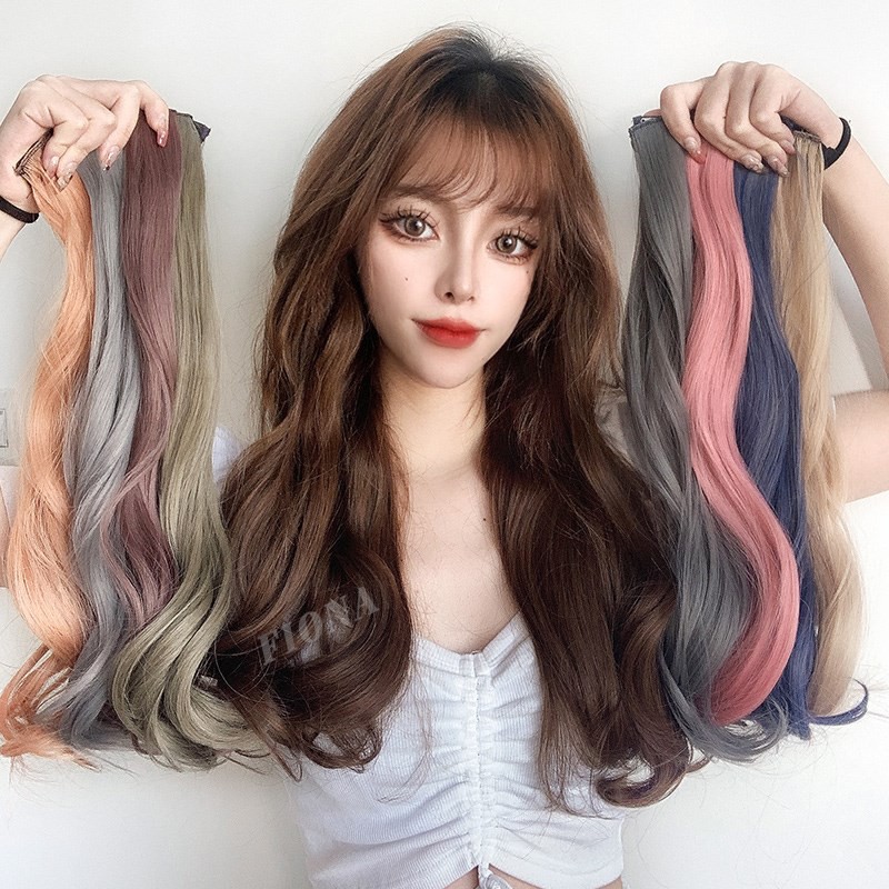 Fashion Hanging Ear Dyed Curly Hair Wig Piece Colored Long Curly Wig ...