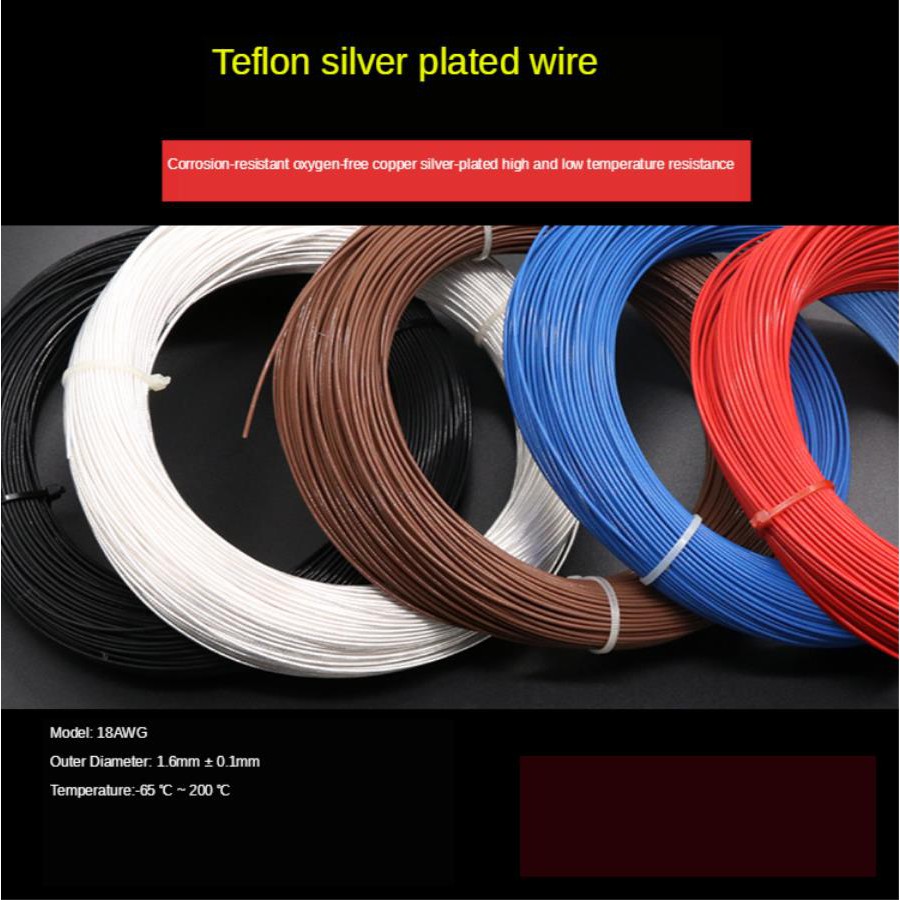 18AWG Teflon Silver Plated Wire High Temperature Electronic Wire PTFE Teflo Signal Cable-3Meters ...