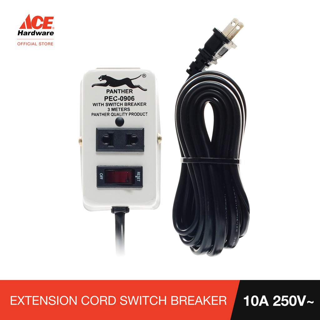 PANTHER Extension Cord W/ Switch Breaker #16 3M PEC-0906 | Shopee ...