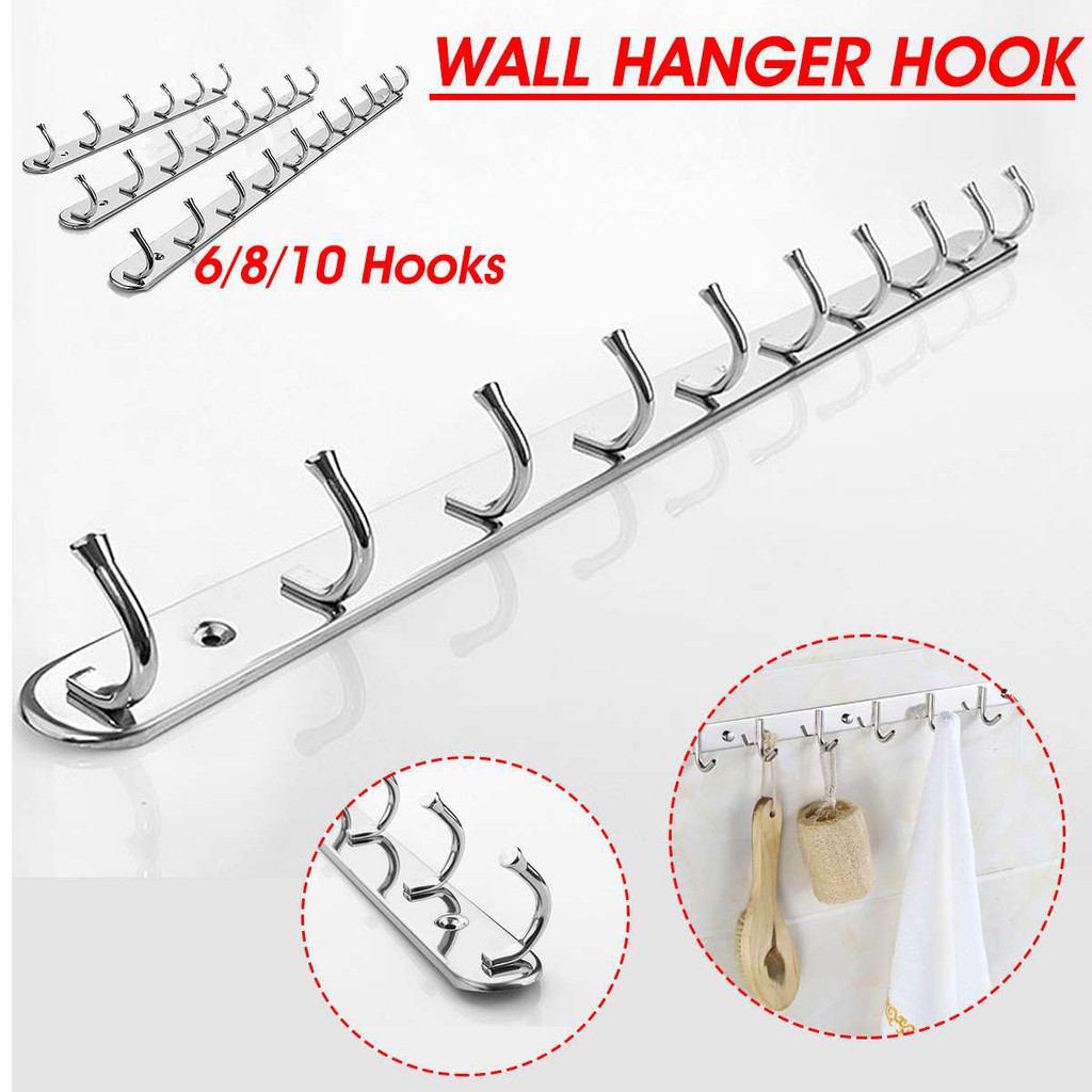 OSCPH COD Long Wall Mount Stainless Steel 6/8 Hook Clothes Kitchen ...