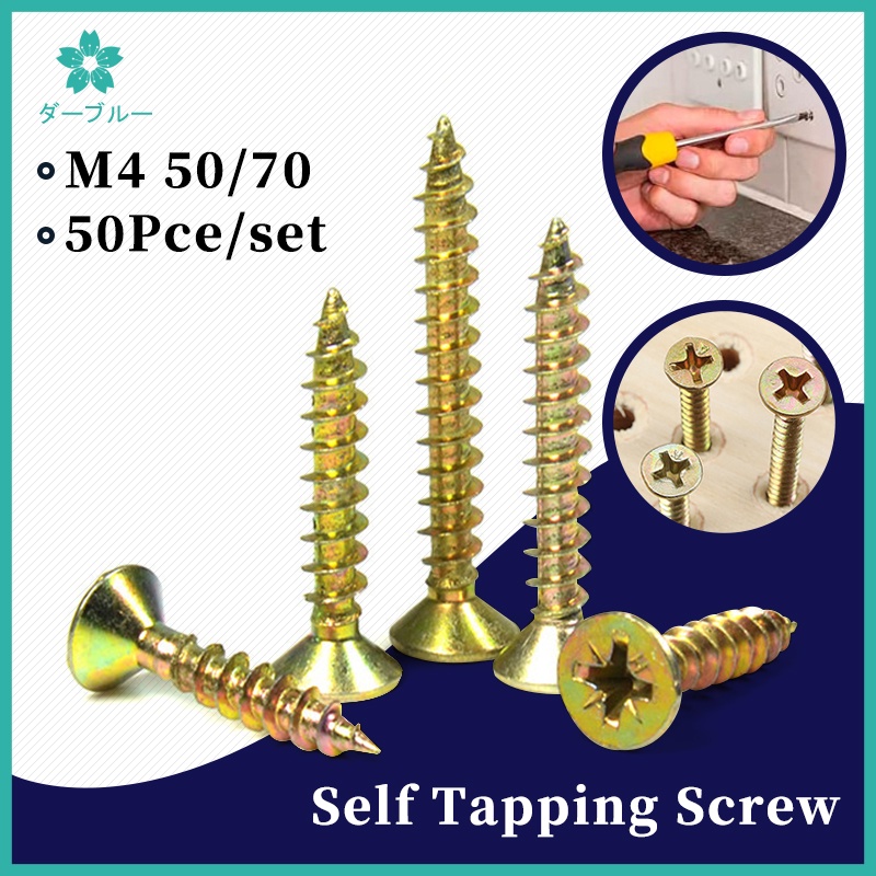 50PCS M4-50/70mm Wood Screw Premium Phillips Flat Head Zinc Plated Self ...