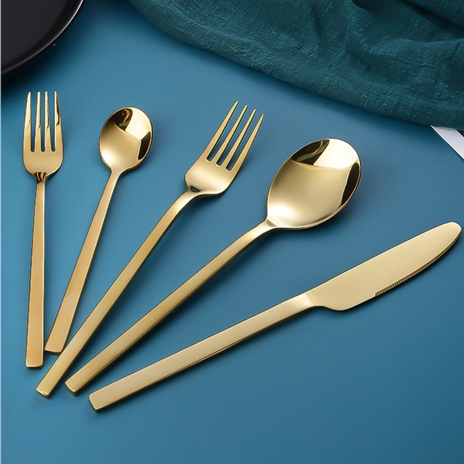 Stainless steel metal table dining cutlery set gold spoon fork teaspoon ...