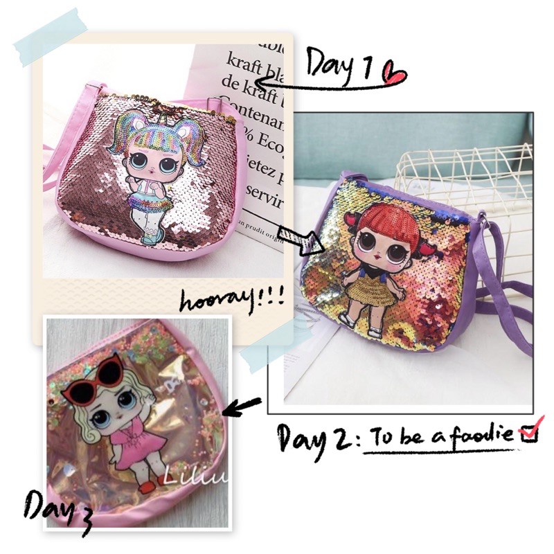 Lol sequin sling bag - LOL2 LOL7 LOL18 hologram laser sling for girls reversible mute bag ...