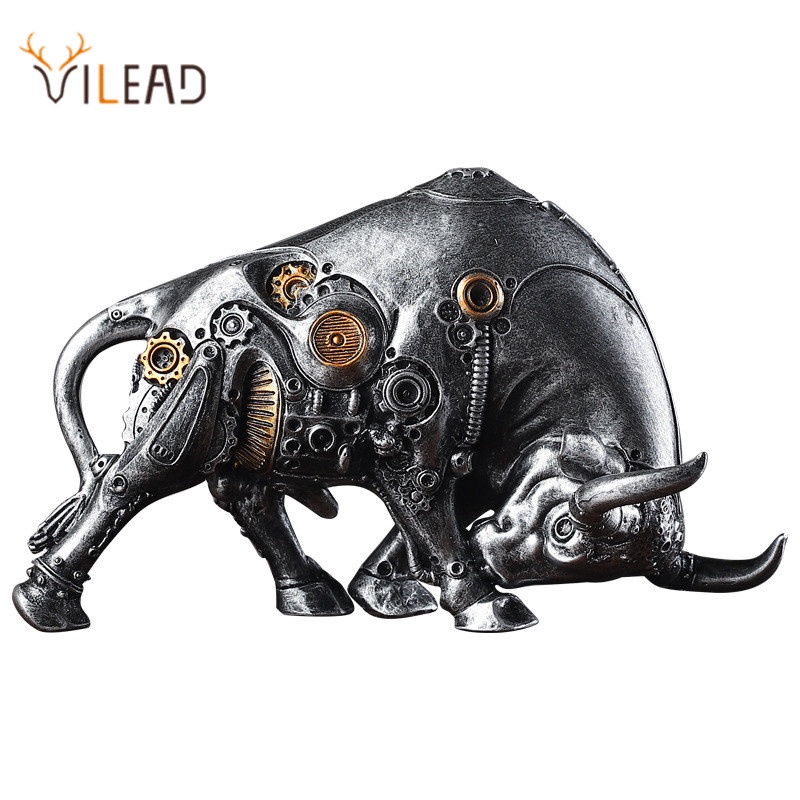 Vilead Steampunk Bull Statues Resin Animal Figurines Decor Living Room ...