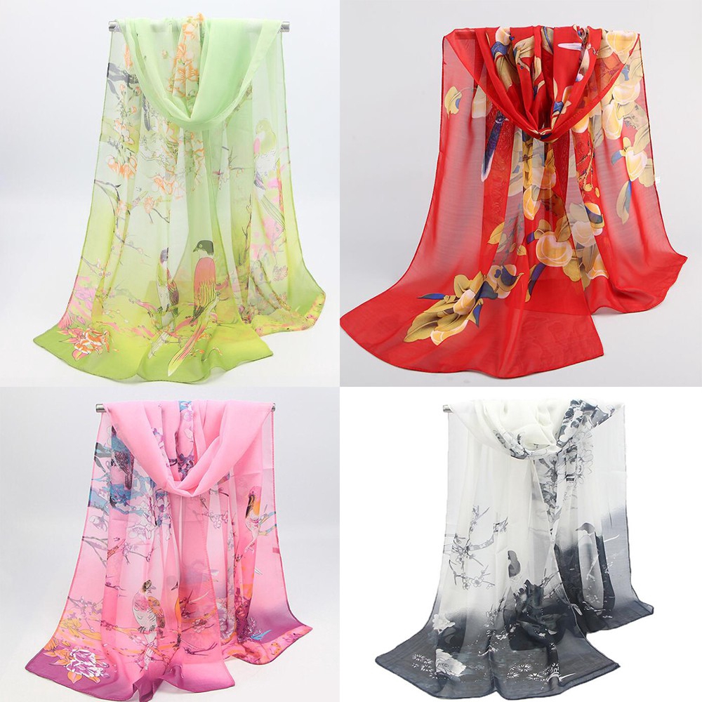 Women's Silk Scarf With Classic Chiffon Print 50cm X 155cm | Shopee ...