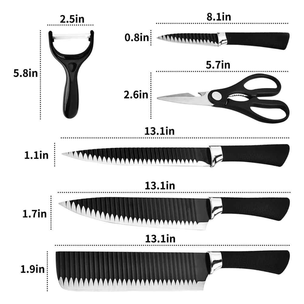 Empire Knife Set, 6-Piece Non Stick Groove Ripple Kitchen Knives Set ...
