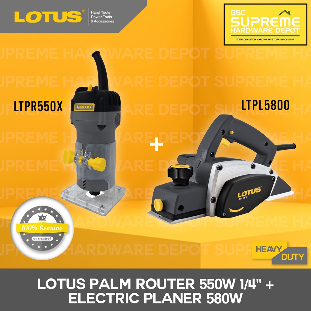 Lotus Electric Planer 580W LTPL5800 + Palm Router 1/4" LTPR550X Combo ...