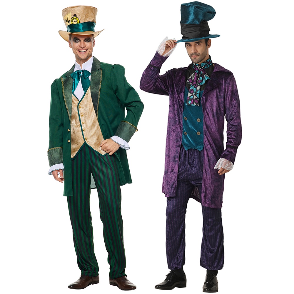 COD Men's 4 Pc Deluxe Mad Hatter Costume With Jacket, Neck, Tie, Hat ...