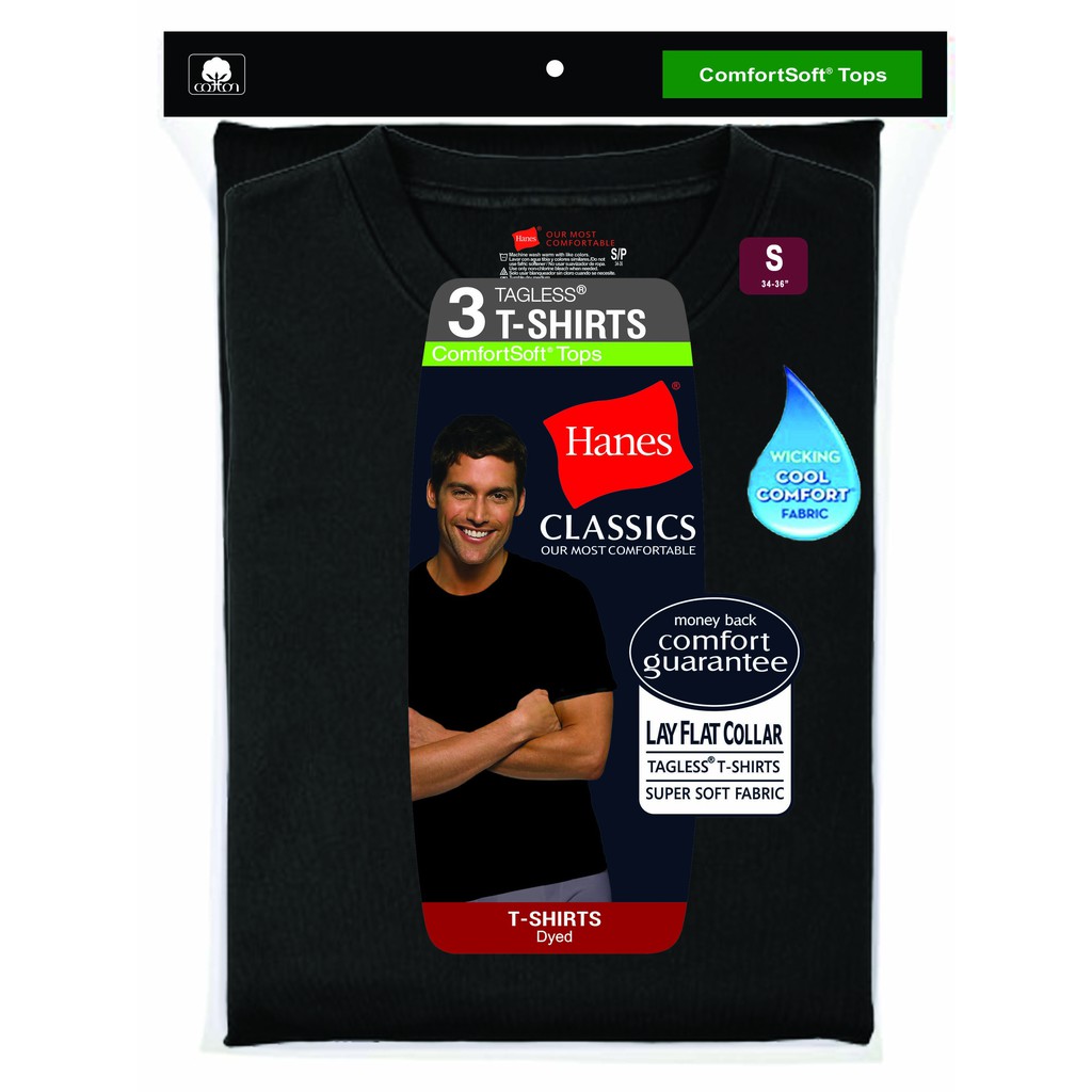 3 pcs Hanes Classic Round Neck 100% Cotton Black Color | Shopee Philippines