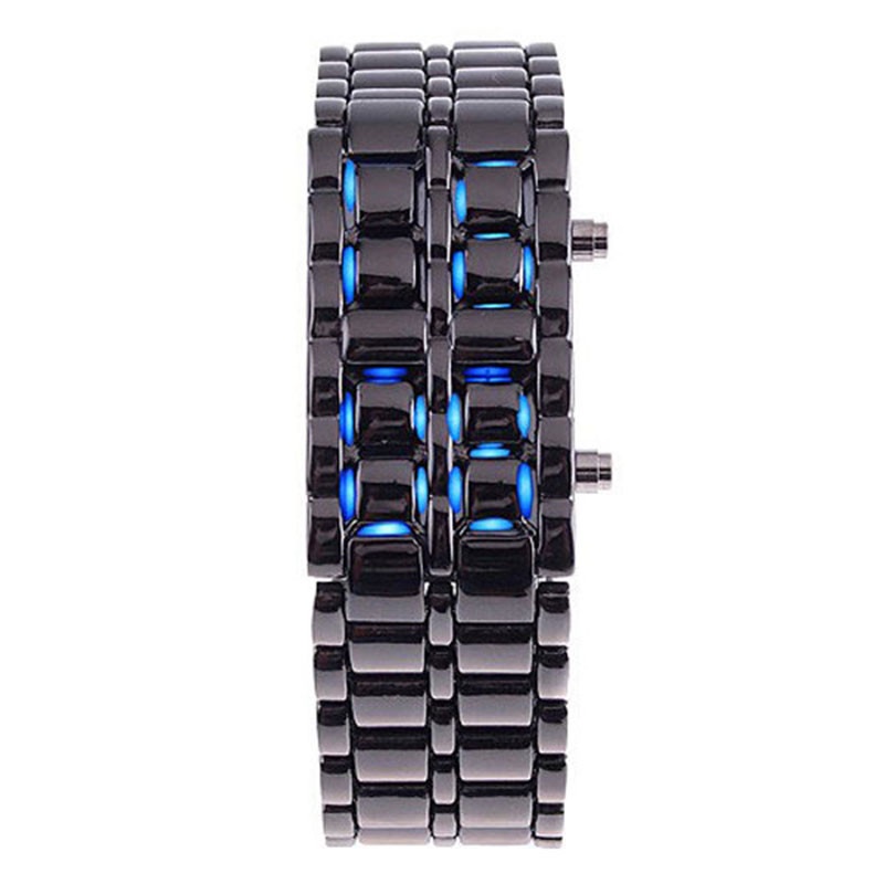 Fashion Black Full Metal Digital Lava Wrist Watch Men Red/Blue LED ...