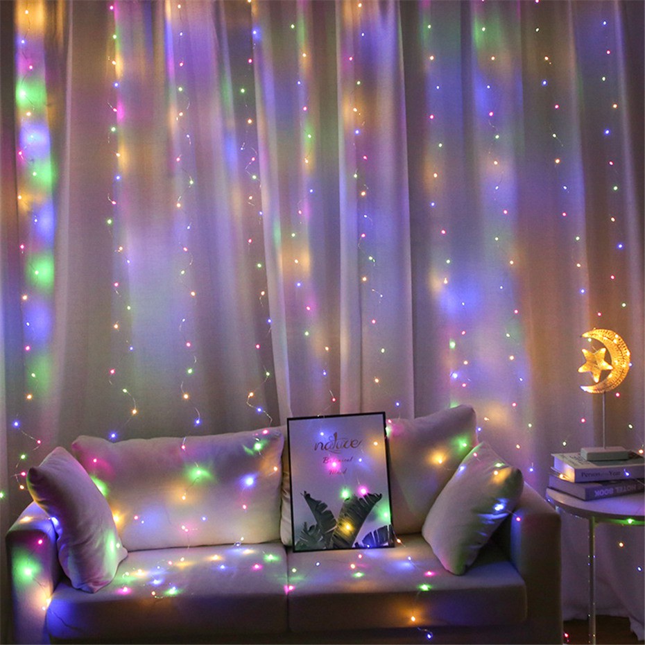 3m*3M 300LEDS Remote Control Curtain Fairy Lights / 8 Modes USB String ...