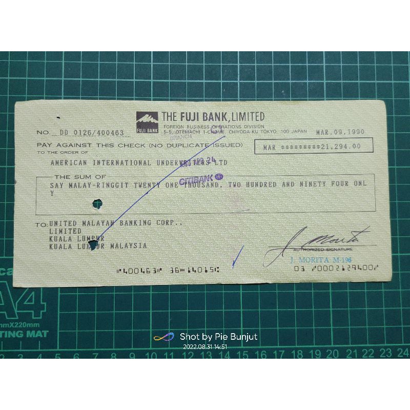 old cheque with stamp behind. The Fuji bank limited | Shopee Philippines