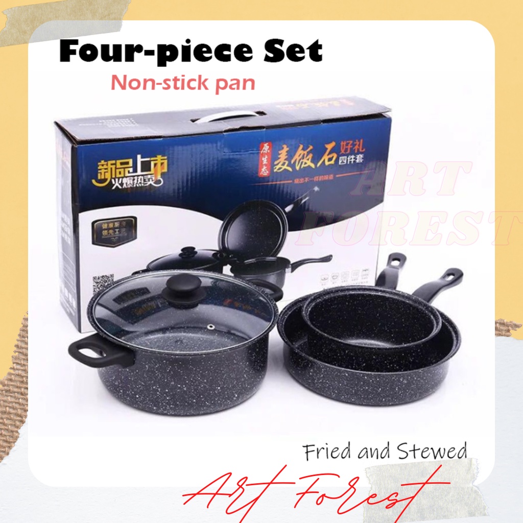 3pcs Non Stick Ceramic Cookware Suit Double Bottom Pot Set Kitchen ...