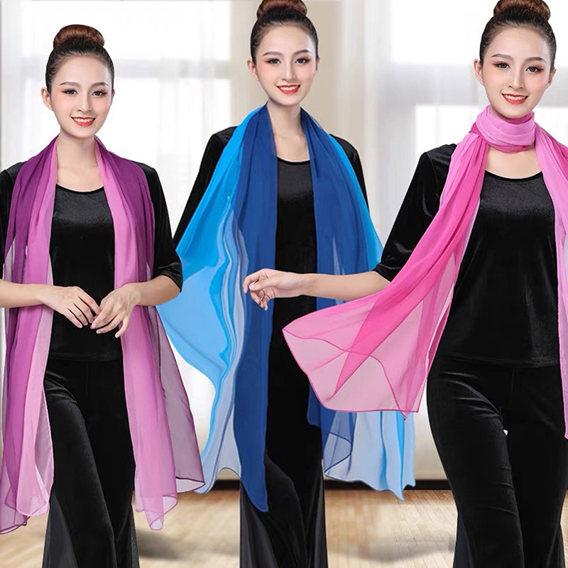 Gradient Color Silk Scarf Ladies Shape Square Dance Dance Silk Scarves ...