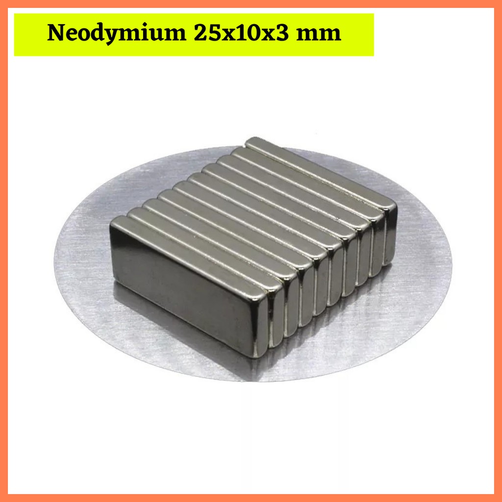 Neodymium Magnet Rectangle Box 25x10x3 mm (Nickel Coated) | Shopee ...