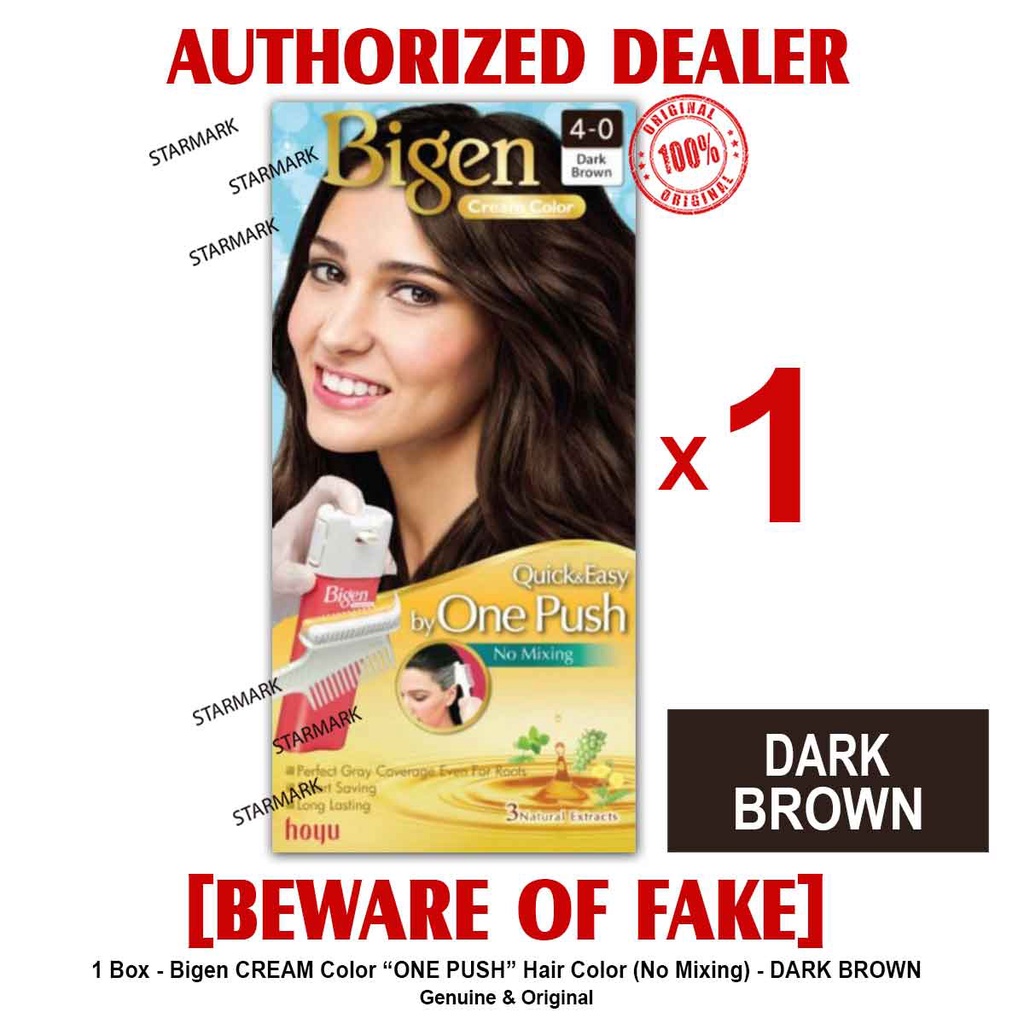 Bigen CREAM Color ONE PUSH Hair Color Unisex DARK BROWN (#4-0 ...