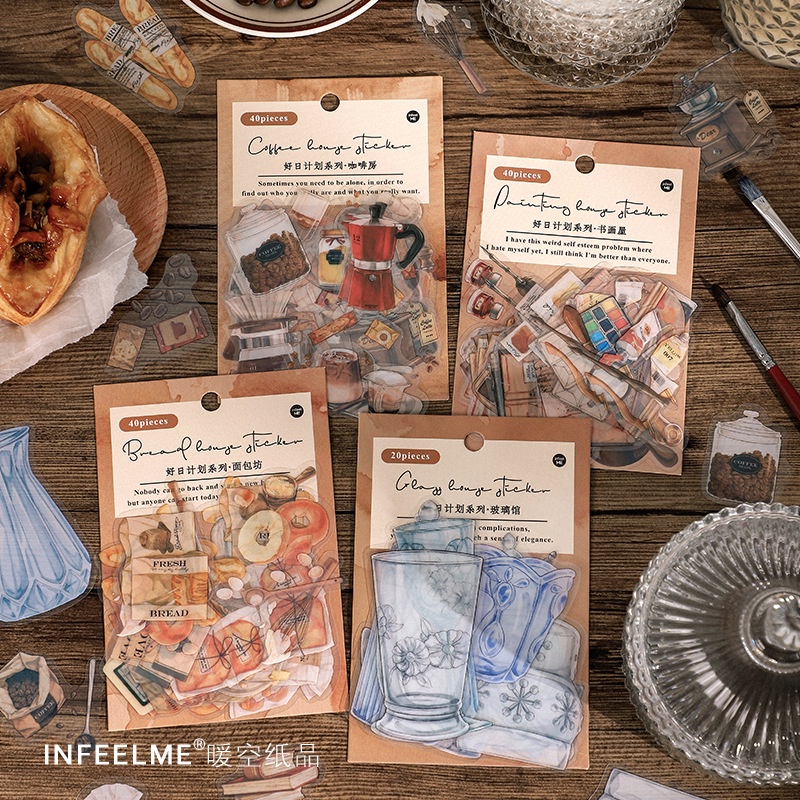40 Pcs/pack Vintage Adhesive Decoration Sticker Set Coffee Cafe Glass ...