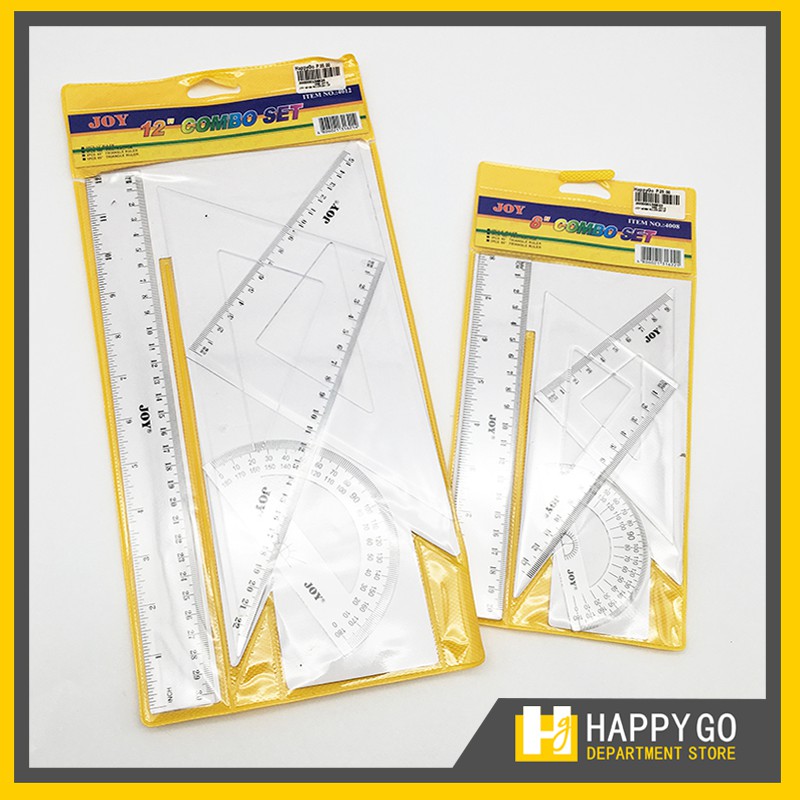 Happy Go Joy Plastic Ruler Combo Set W/ Triangle Ruler & Protractor 8 ...