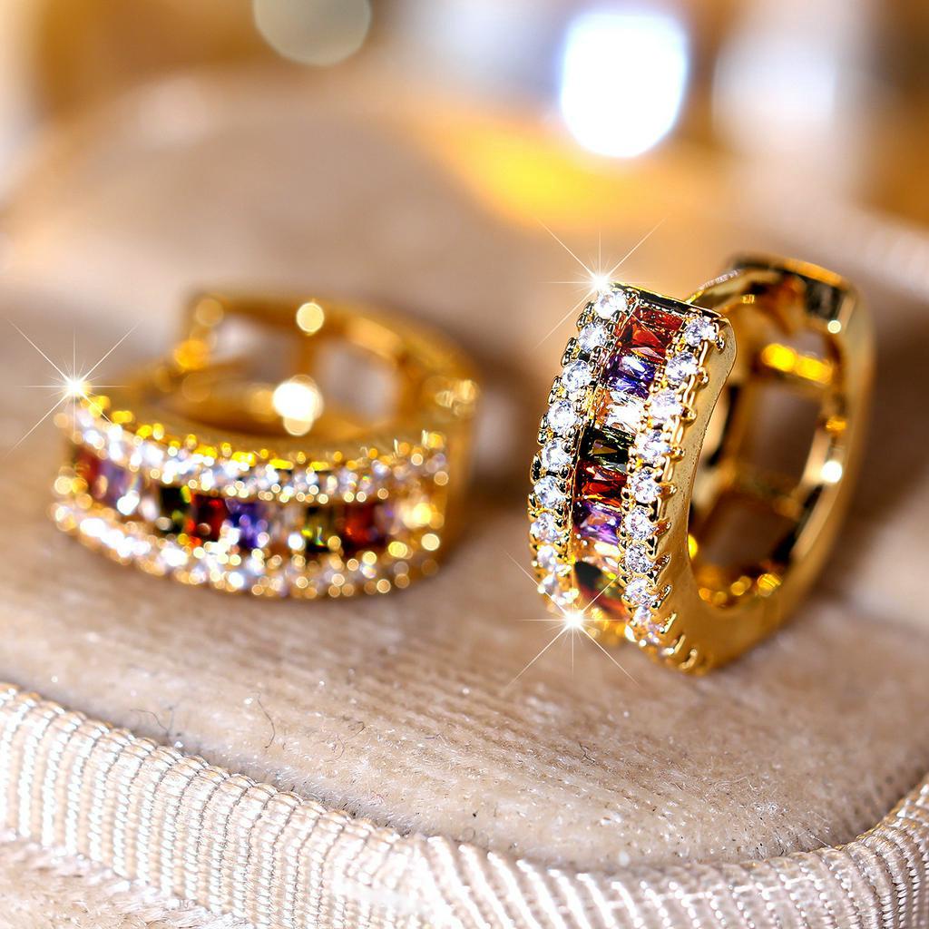 Luxurious Rainbow Zircon Hoop Earrings Elegant Ladies Banquet Wedding ...
