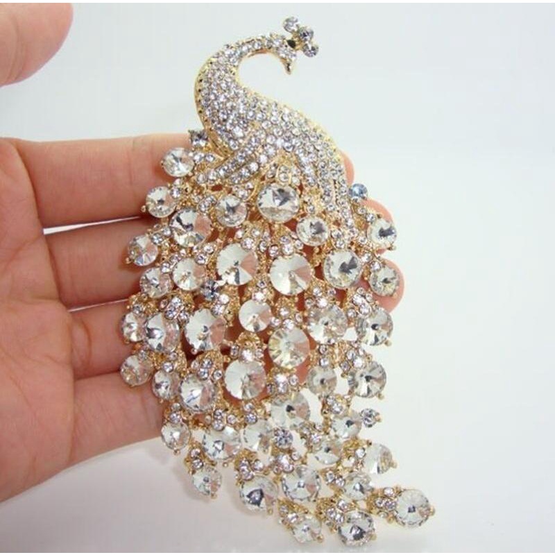 Exquisite Fashion Golden Rhinestone Zircon Peacock Brooch for Women ...