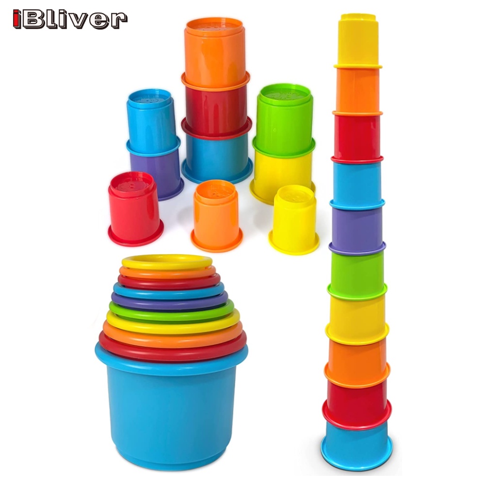 iBliver Baby Stacking Cups for Toddlers 1-3, Rainbow Colors Nesting Cups, Tall Baby Stacking Toy ...