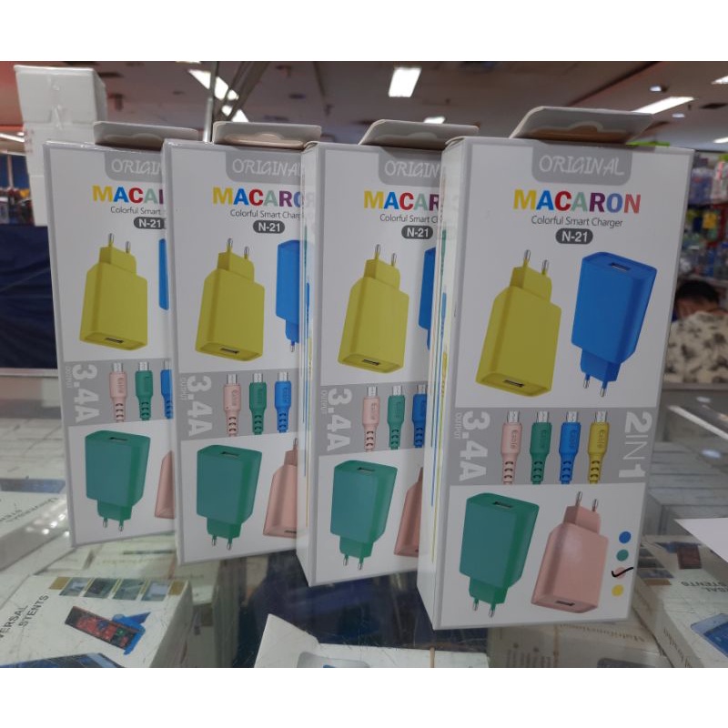 Micro Macaron Colorful Smart Charging Charger 3.4A 2in1 | Shopee ...