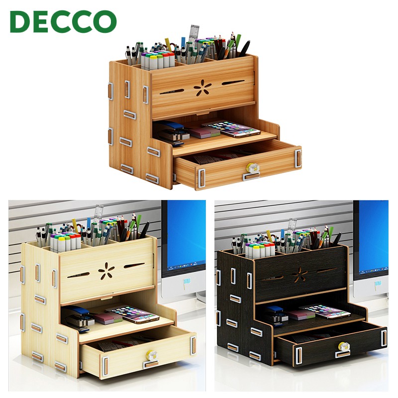 Decco Table Organizer Storage Box Wooden Pen Holder Multifunctional ...