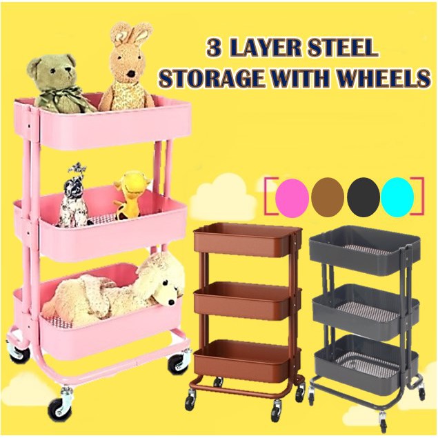 MULTI PURPOSE 3 LAYER STEEL STORAGE WITH WHEELS | Shopee Philippines