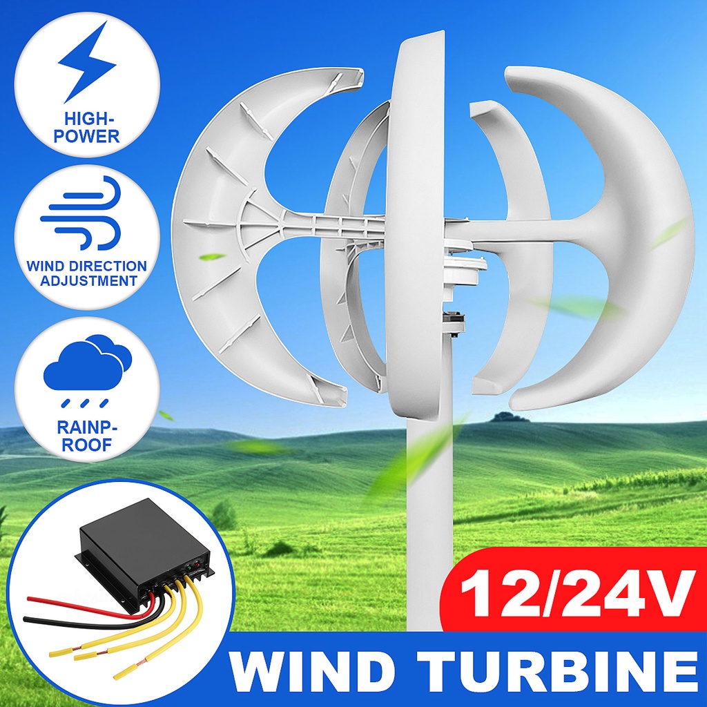 1600W white Lanterns 5 Blades Wind Turbine Generators Vertical Axis ...