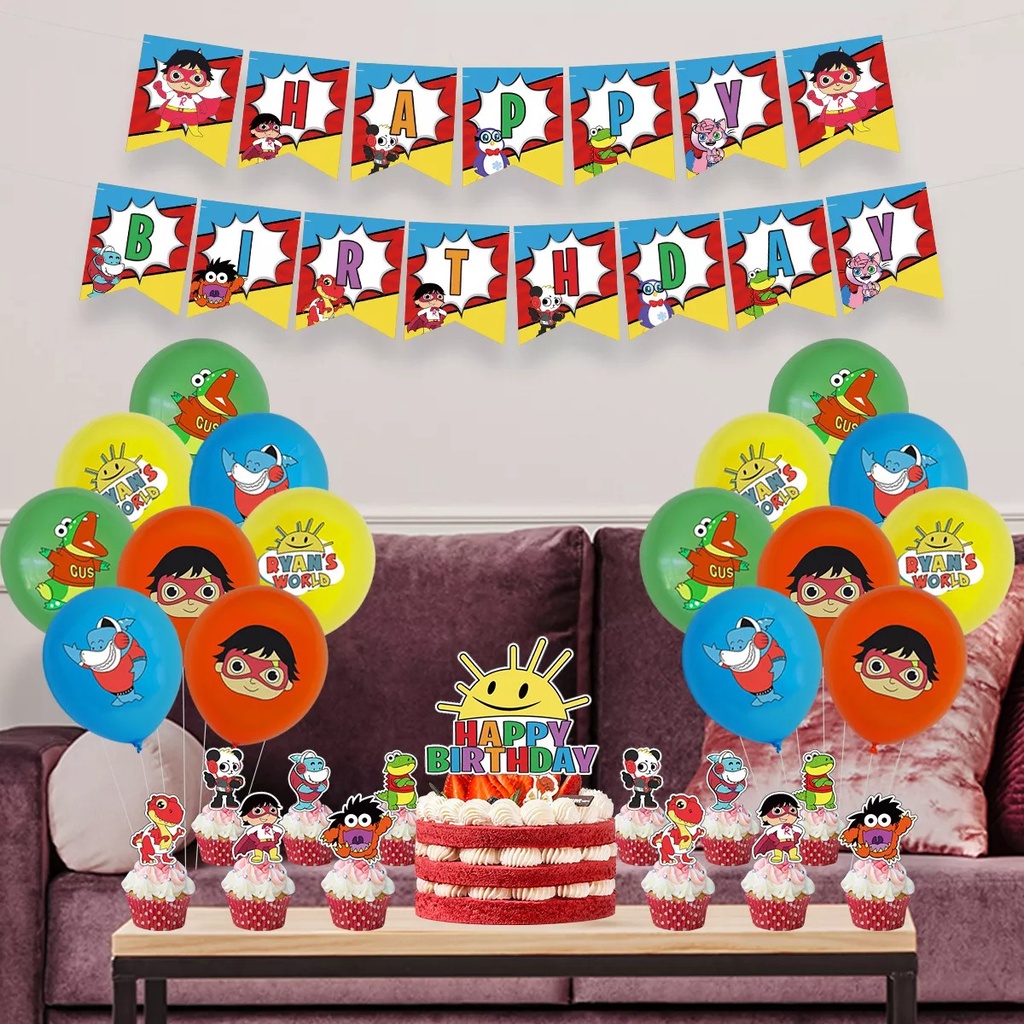 Ryan's World Theme Birthday Party Decorations Set Banner Cake Topper ...