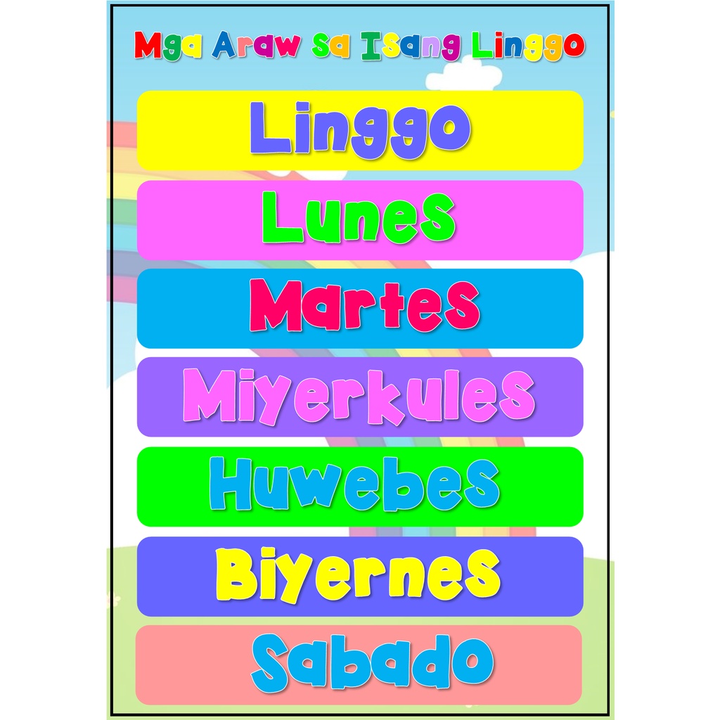 Laminated Educational Wall Chart Days of the Week for Kids | Shopee ...