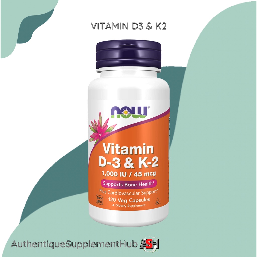 NOW Supplements Vitamin D3 & K2, 1000 IU/45 mcg 120 Veg Capsules ...