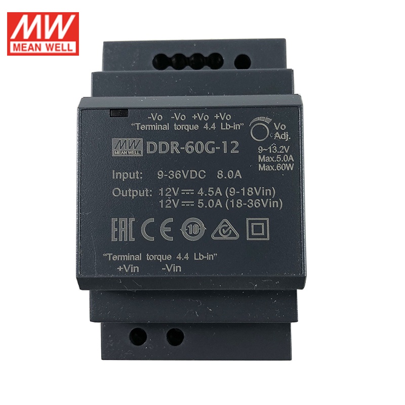 MEAN WELL DDR-60G-12 60W DIN Rail DC-DC Converter Input 9-36V DC To 12V ...