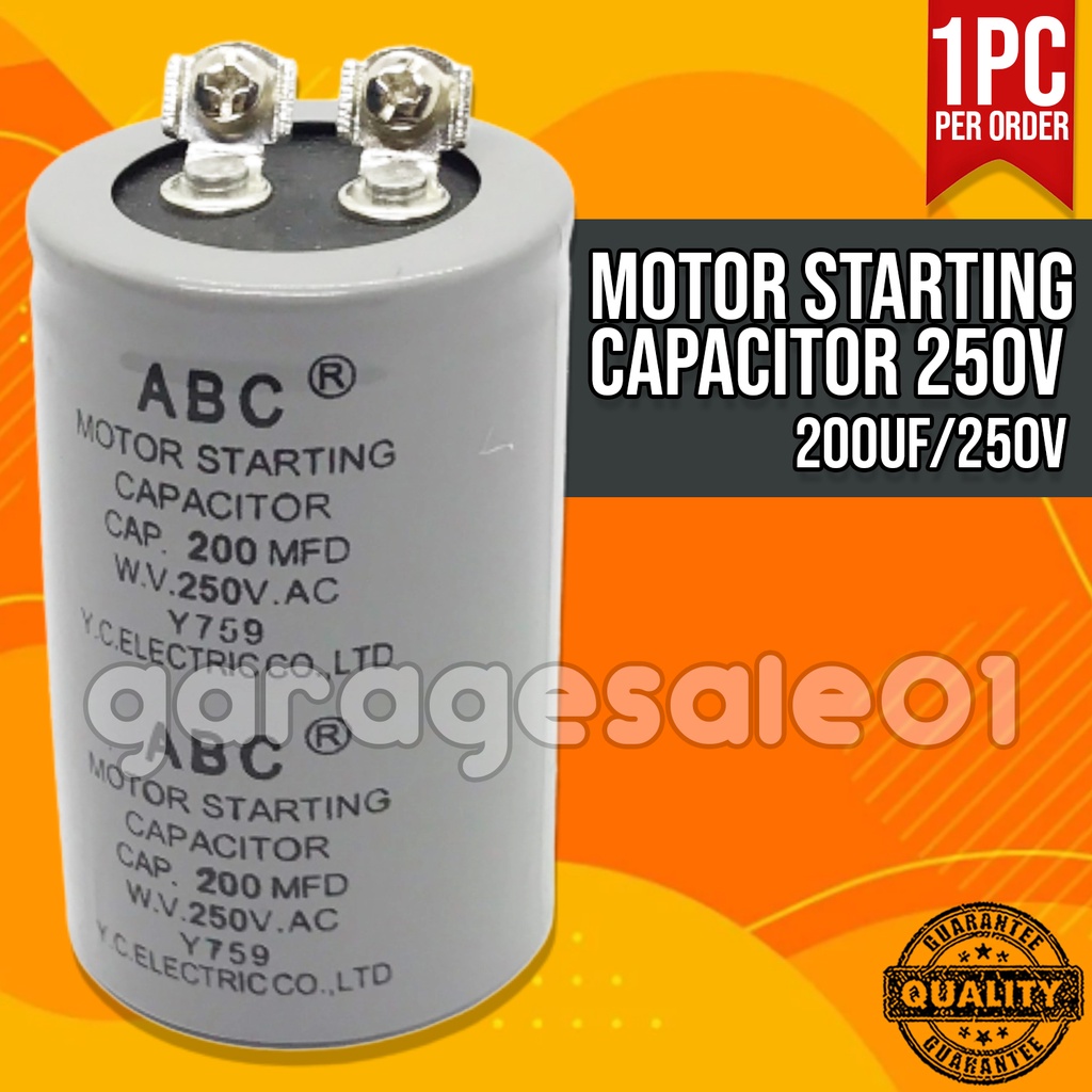 AC 250V 200uF 2 Terminals Polypropylene Film Motor Run Start Capacitor ...