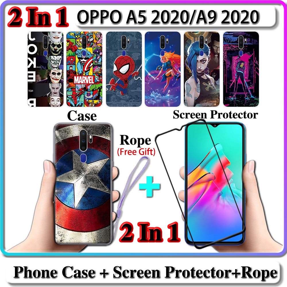 2 IN 1 Case OPPO A5 2020 A9 2020 Case with Tempered Glass Curved ...